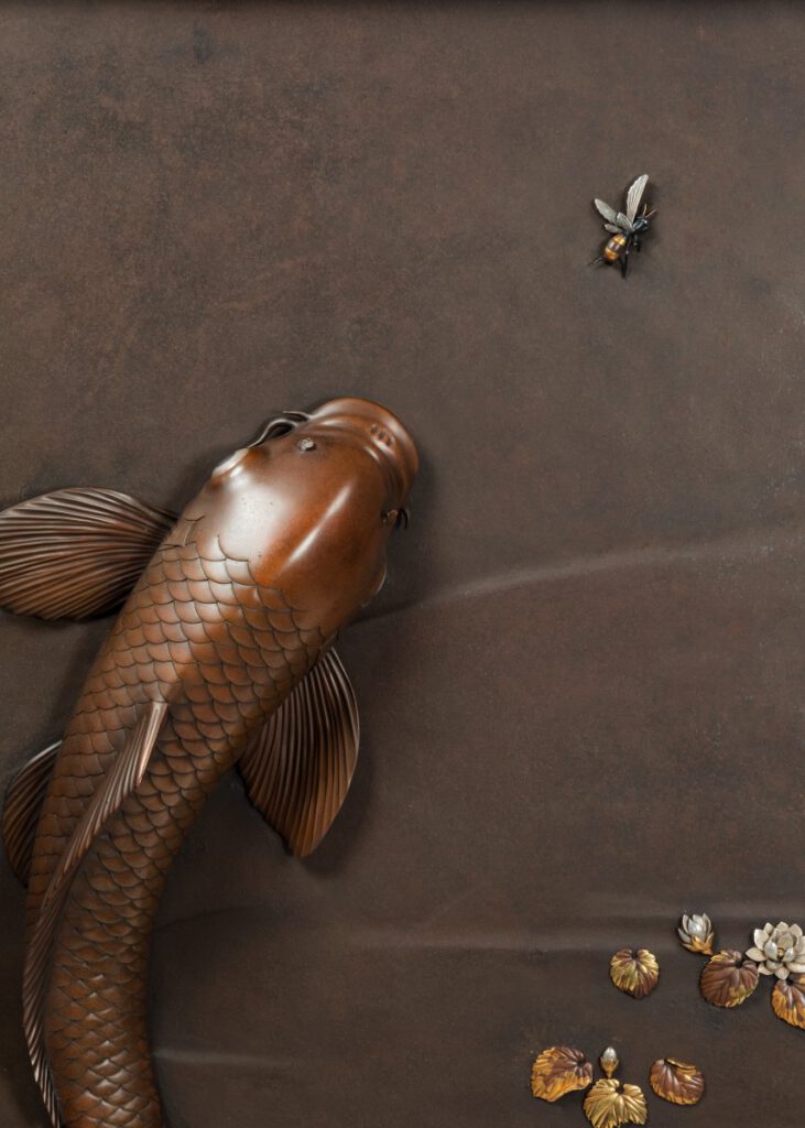 LARGE JAPANESE IRON & MIXED METAL FISH PANEL | Steve Sly Japanese Art