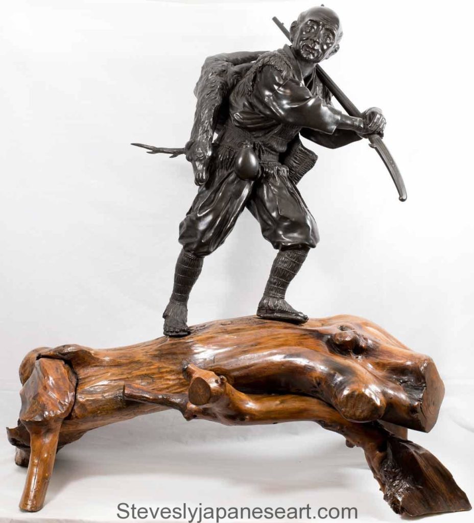 Huge Japanese Bronze Okimono Hunter On a Rootwood Base | Steve Sly ...