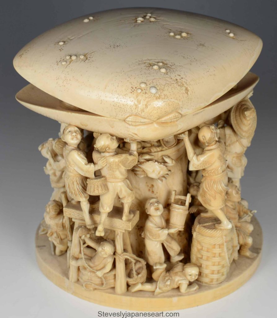 FABULOUS LARGE JAPANESE IVORY "CLAMS DREAM" OKIMONO BY MUNEMASA | Steve ...