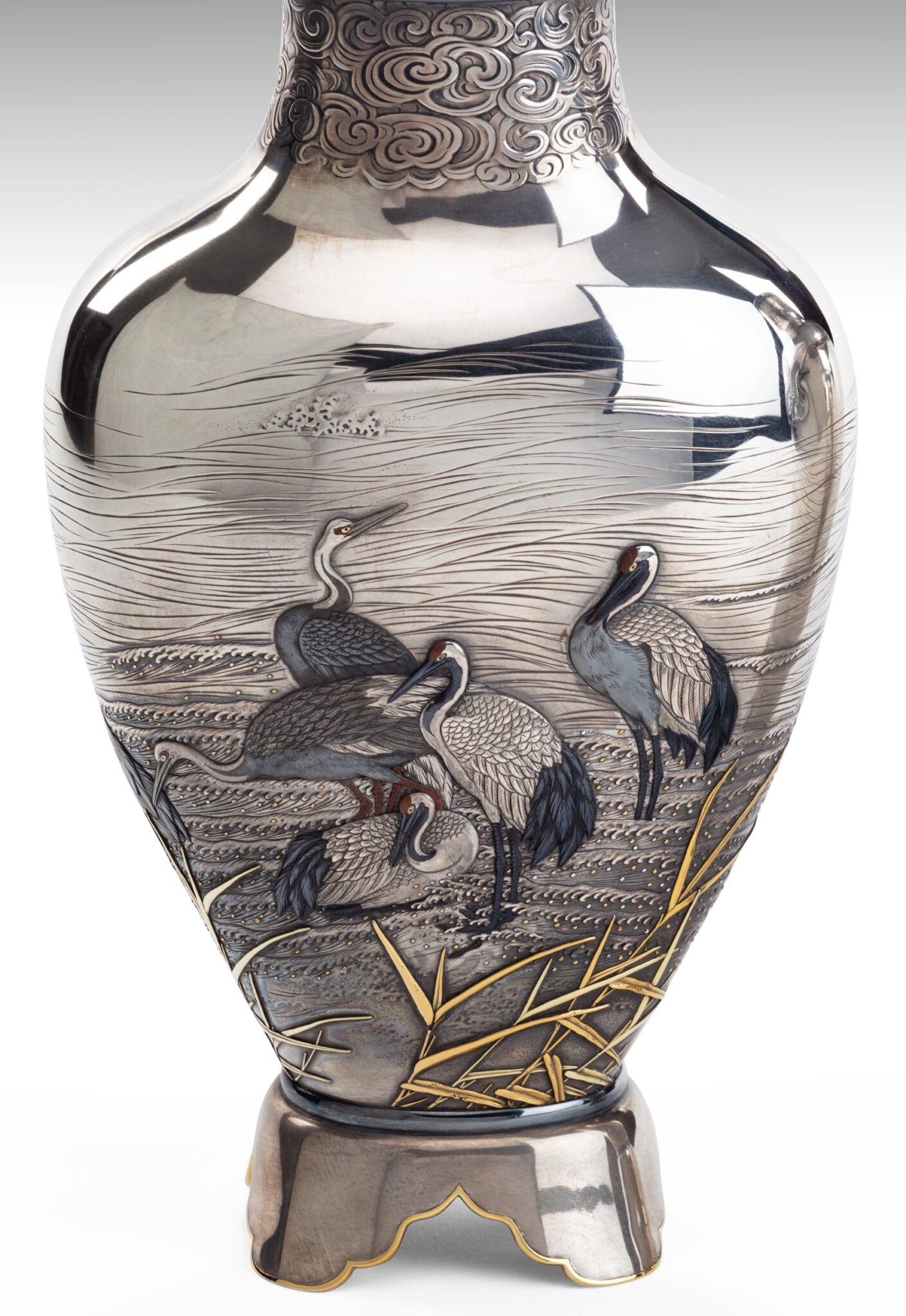 Exceptional Pair Of Japanese Silver Vases -Yoshida Shinzo (Shiei ...