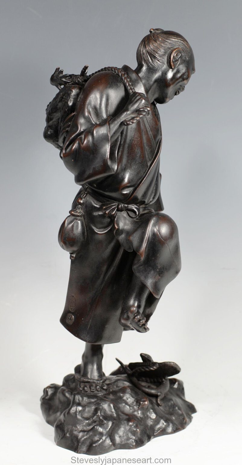 FASCINATING JAPANESE BRONZE OKIMONO "TOAD CATCHER" BY ATSUYOSHI FOR THE ...