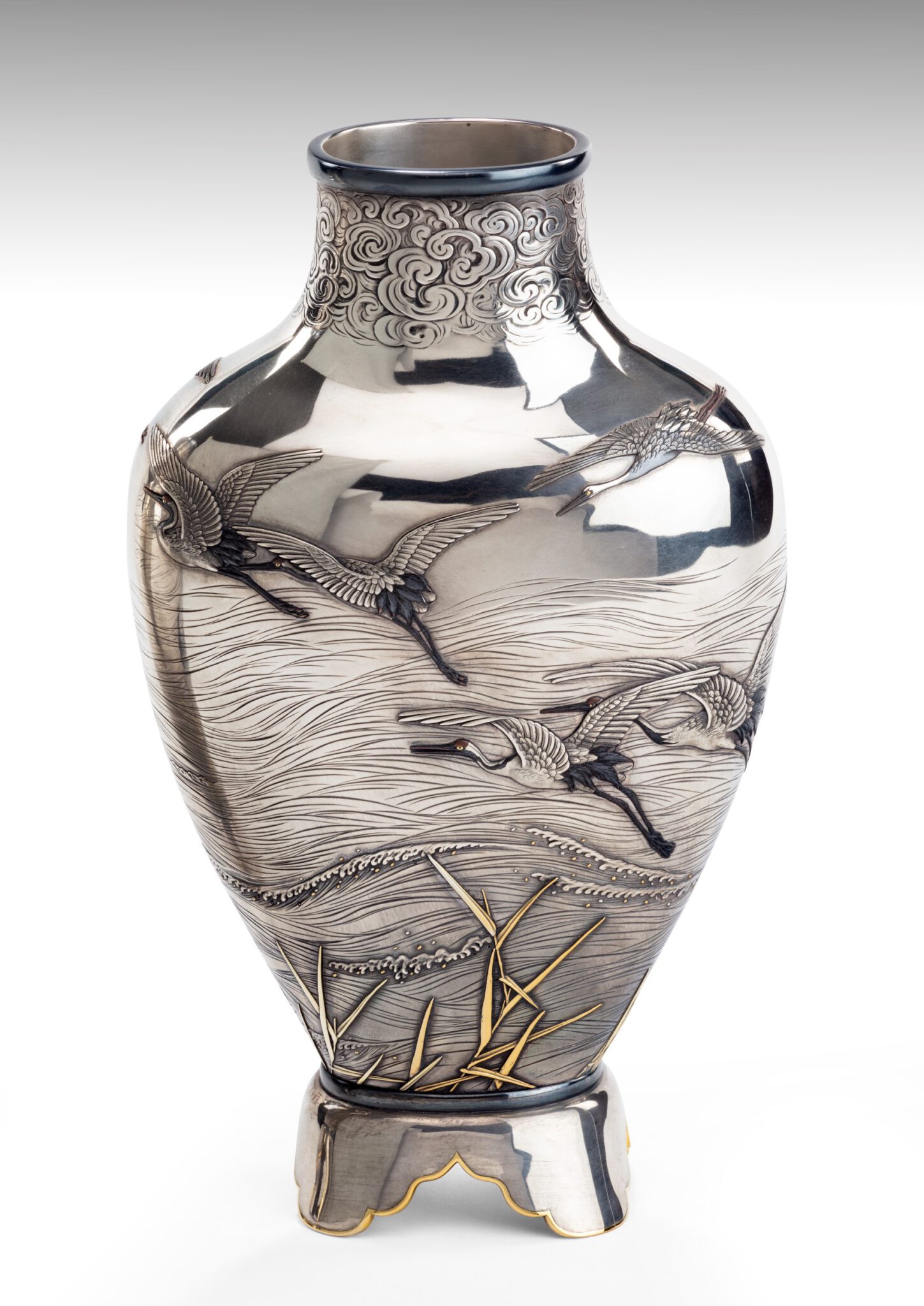 Exceptional Pair Of Japanese Silver Vases -Yoshida Shinzo (Shiei ...