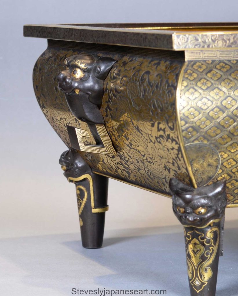 OUTSTANDING JAPANESE DAMASCENED IRON BONSAI DISH BY ISHI MASAO FOR THE ...