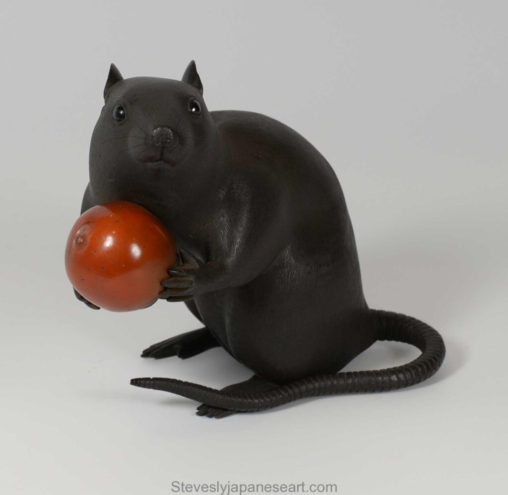 LARGE JAPANESE BRONZE RAT WITH PERSIMMON OKIMONO- SIGNED | Steve Sly ...