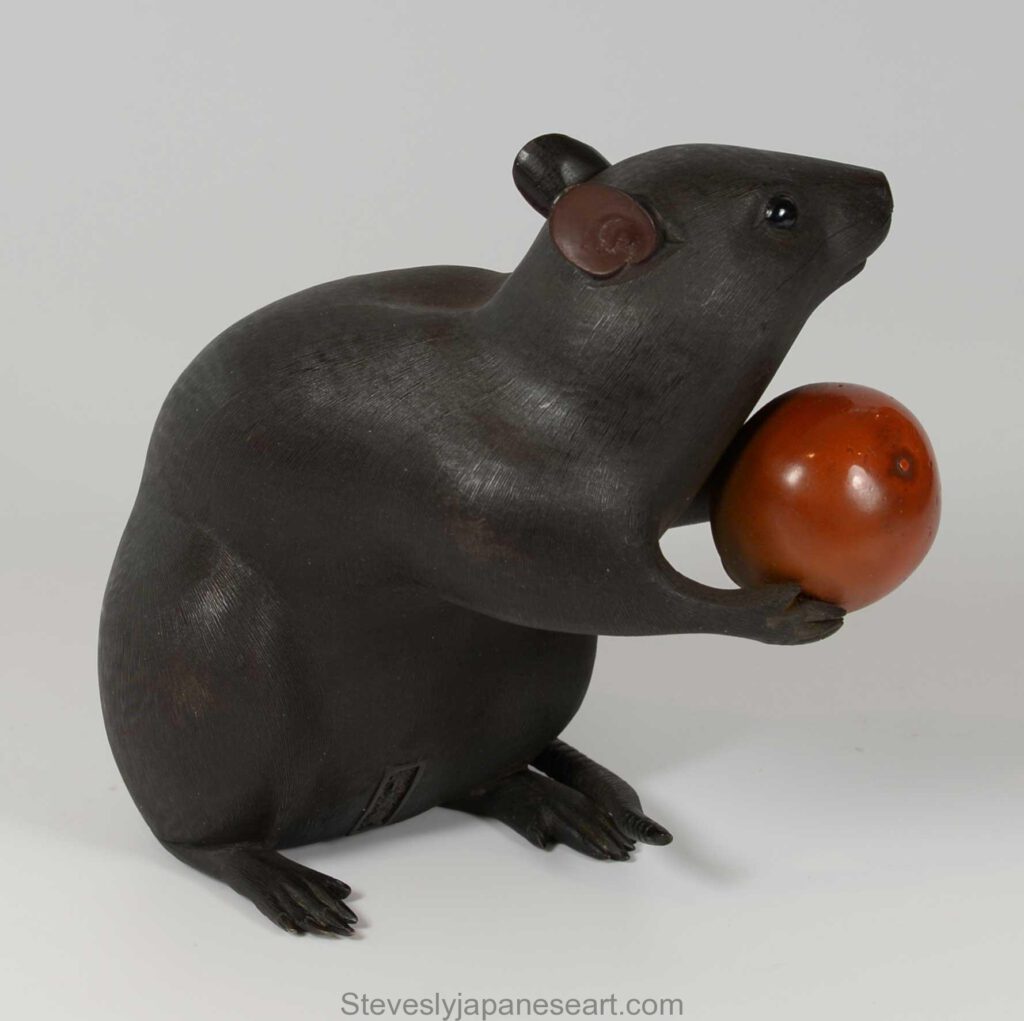 LARGE JAPANESE BRONZE RAT WITH PERSIMMON OKIMONO- SIGNED | Steve Sly ...