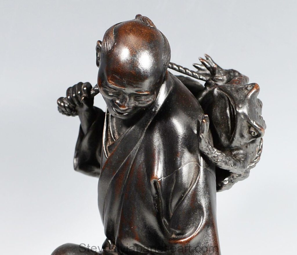 FASCINATING JAPANESE BRONZE OKIMONO "TOAD CATCHER" BY ATSUYOSHI FOR THE ...