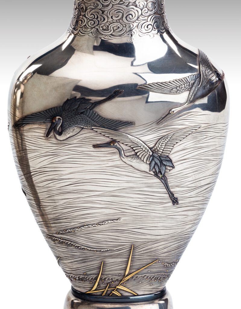 Exceptional Pair Of Japanese Silver Vases -Yoshida Shinzo (Shiei ...