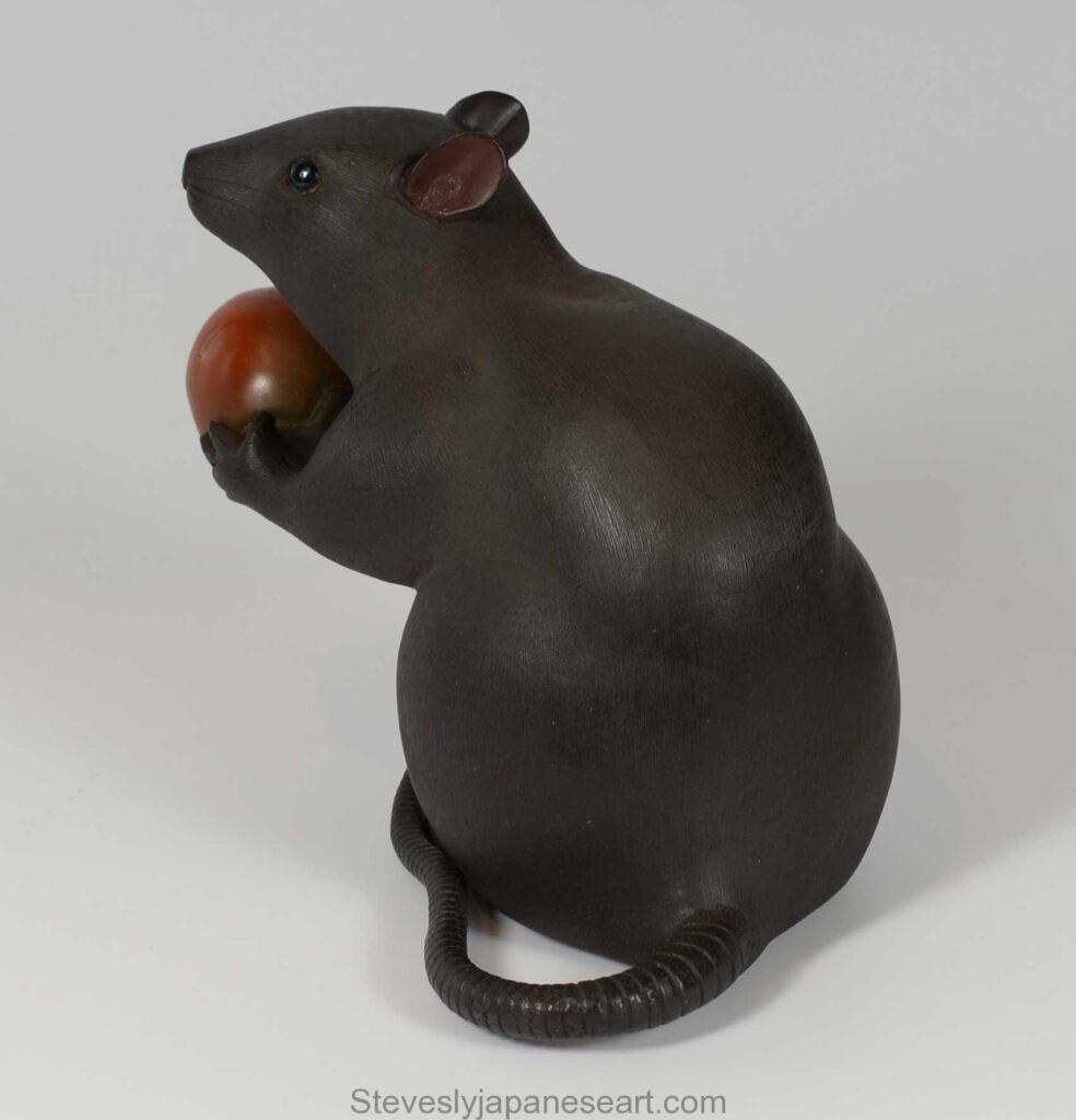 LARGE JAPANESE BRONZE RAT WITH PERSIMMON OKIMONO- SIGNED | Steve Sly ...