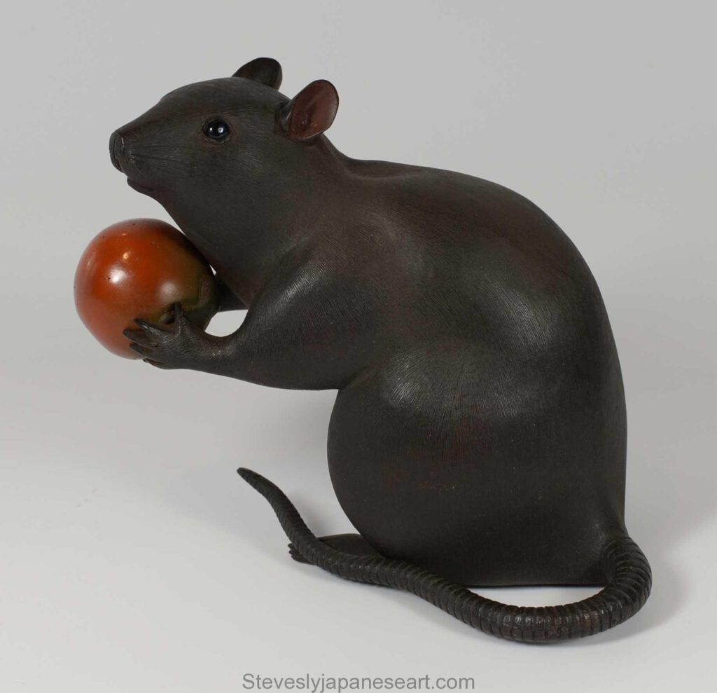 LARGE JAPANESE BRONZE RAT WITH PERSIMMON OKIMONO- SIGNED | Steve Sly ...