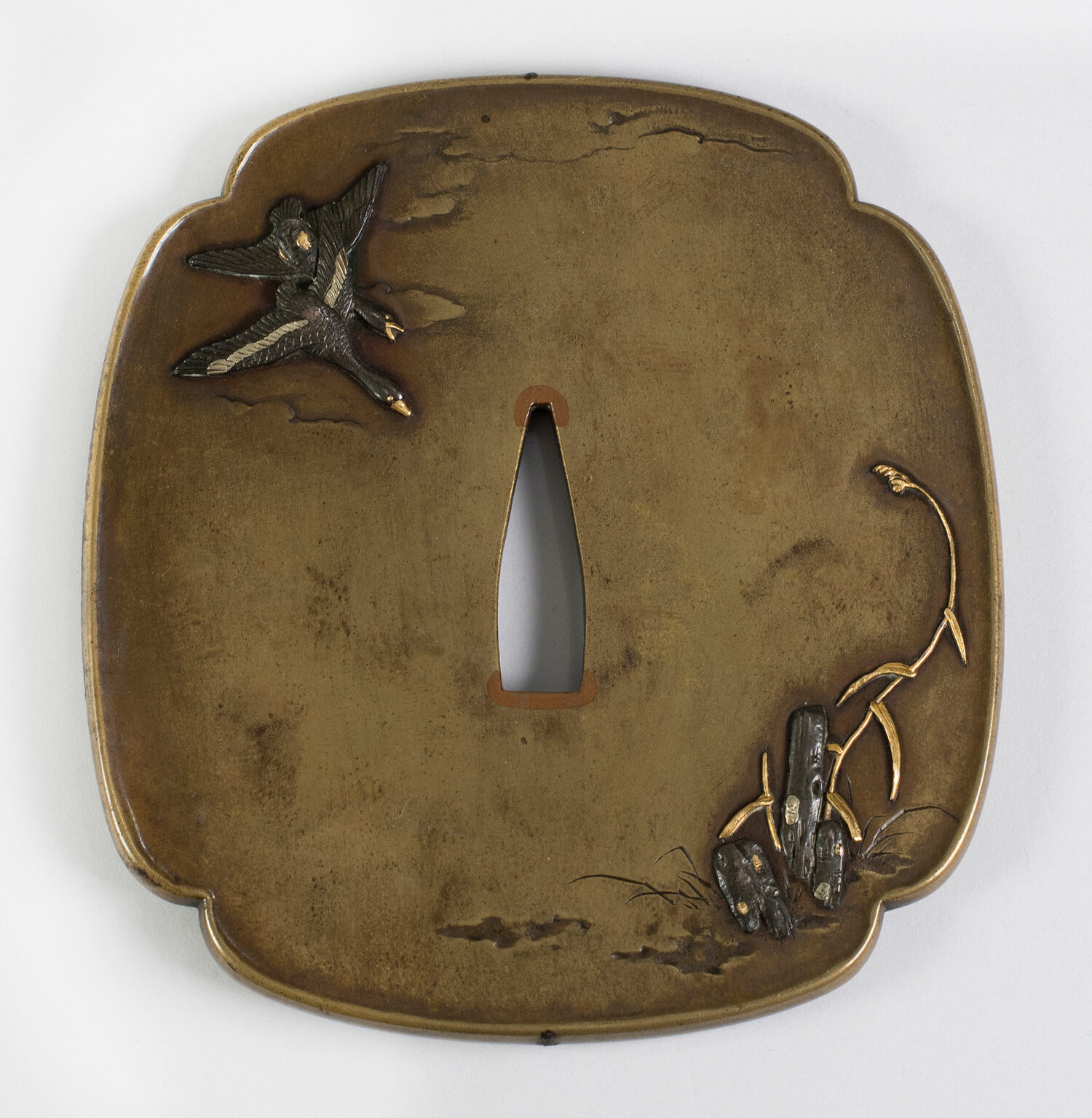 Japanese Shibuichi & Mixed Metal Tsuba Cormorant Fisherman . | Steve ...