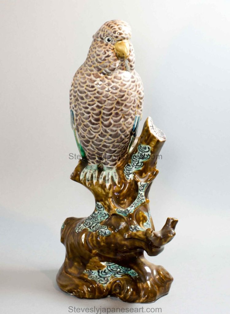 JAPANESE MEIJI PERIOD KUTANI MODEL OF A COCKATIEL ON A TREE STUMP ...