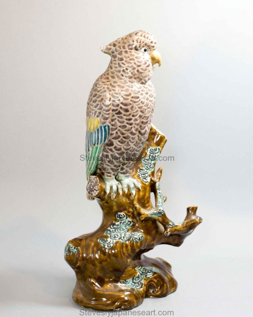 JAPANESE MEIJI PERIOD KUTANI MODEL OF A COCKATIEL ON A TREE STUMP ...