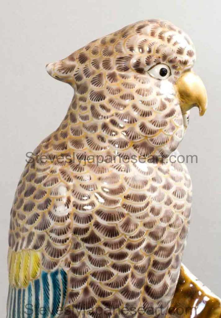 JAPANESE MEIJI PERIOD KUTANI MODEL OF A COCKATIEL ON A TREE STUMP ...