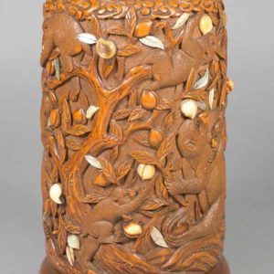 A FANTASTIC QUALITY JAPANESE CARVED BOXWOOD & SHIBAYAMA BRUSH POT ...
