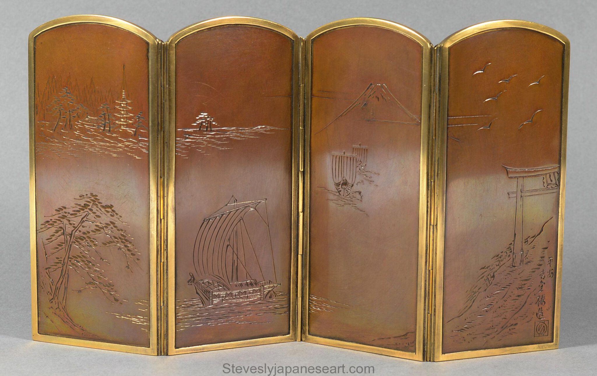 Japanese Shakudo and Mixed Metal Table Screen - Nogawa | Steve Sly ...