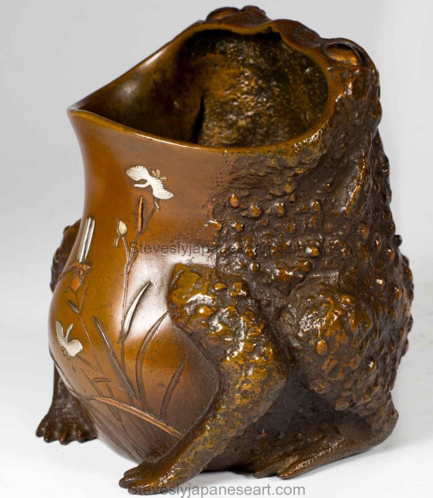 HUMEROUS PAIR OF JAPANESE MIXED METAL BRUSH POT TOADS BY NOGAWA | Steve ...