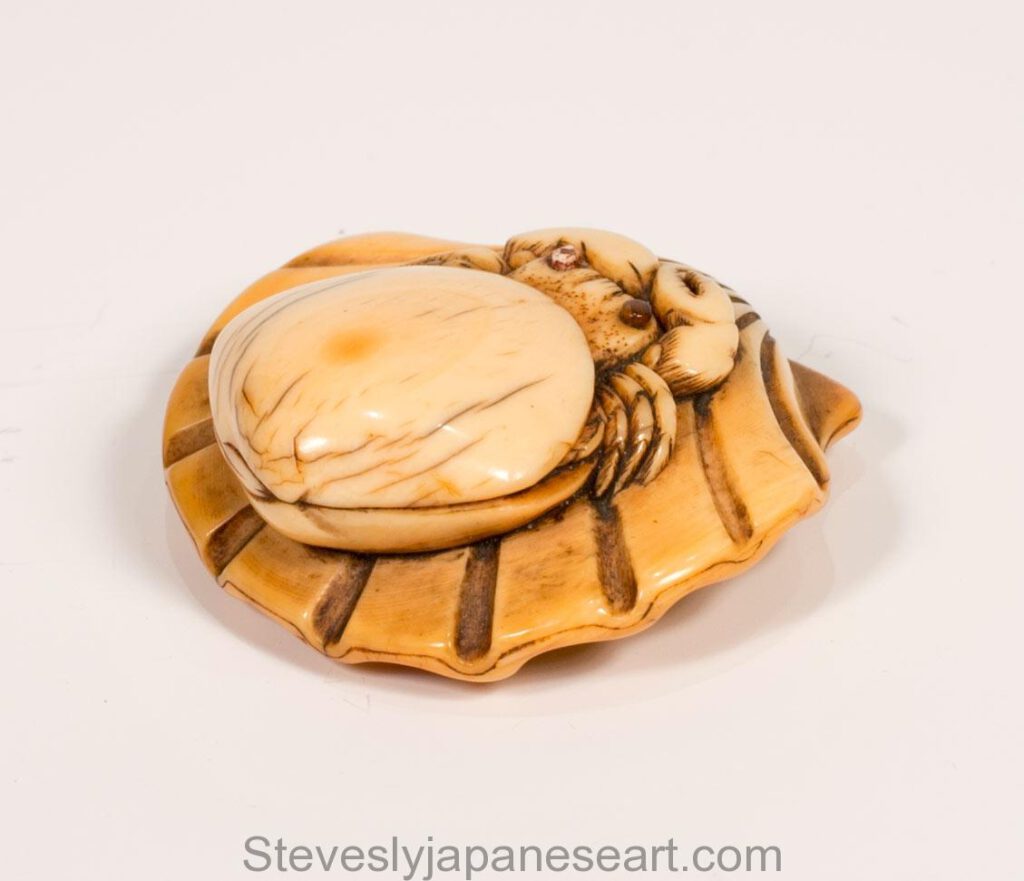JAPANESE EDO PERIOD CARVED IVORY CRAB & SHELLS NETSUKE | Steve Sly ...