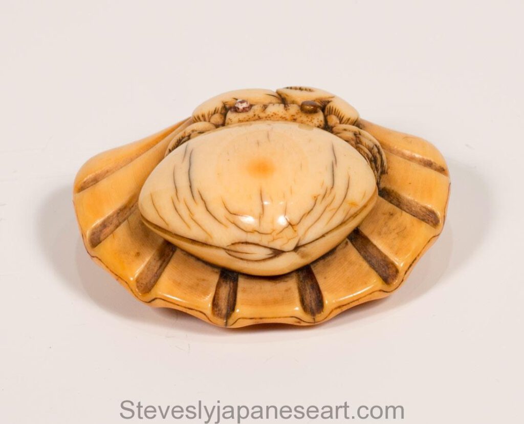 JAPANESE EDO PERIOD CARVED IVORY CRAB & SHELLS NETSUKE | Steve Sly ...