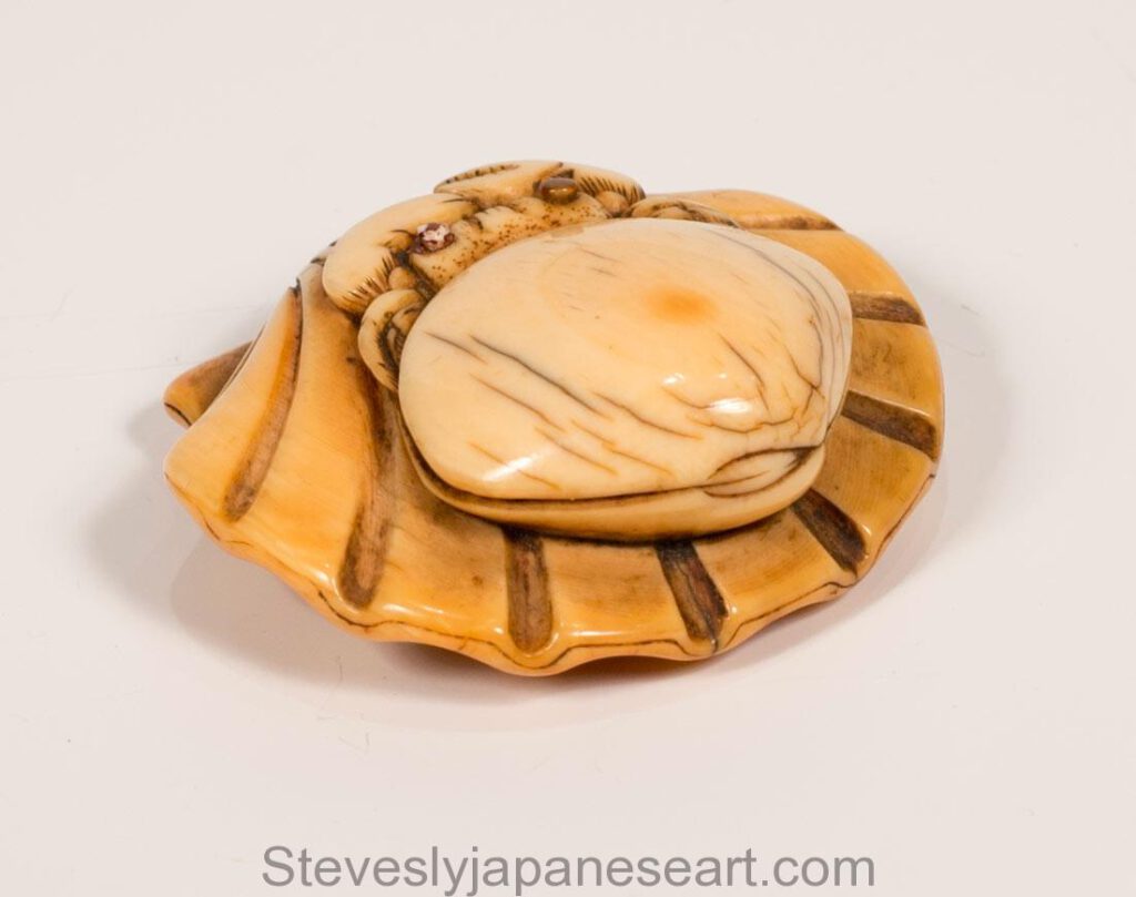 JAPANESE EDO PERIOD CARVED IVORY CRAB & SHELLS NETSUKE | Steve Sly ...