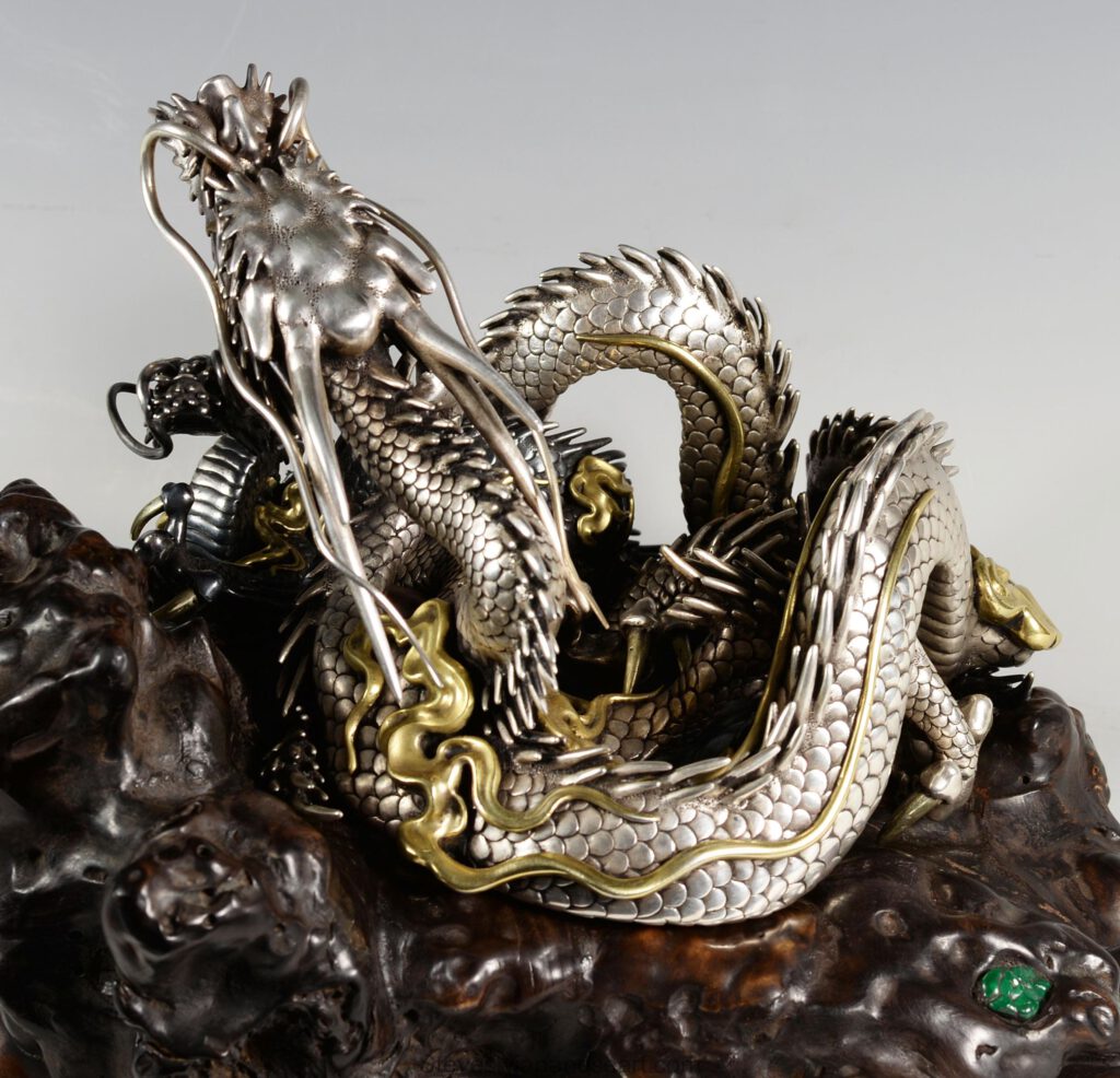 Japanese Cast Silver & Mixed Metal Dragon Okimono - Kazumi | Steve Sly ...
