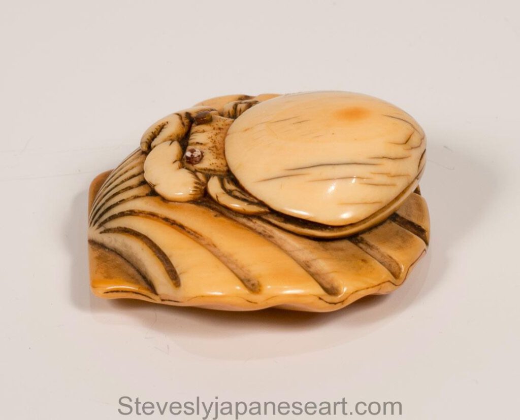 JAPANESE EDO PERIOD CARVED IVORY CRAB & SHELLS NETSUKE | Steve Sly ...