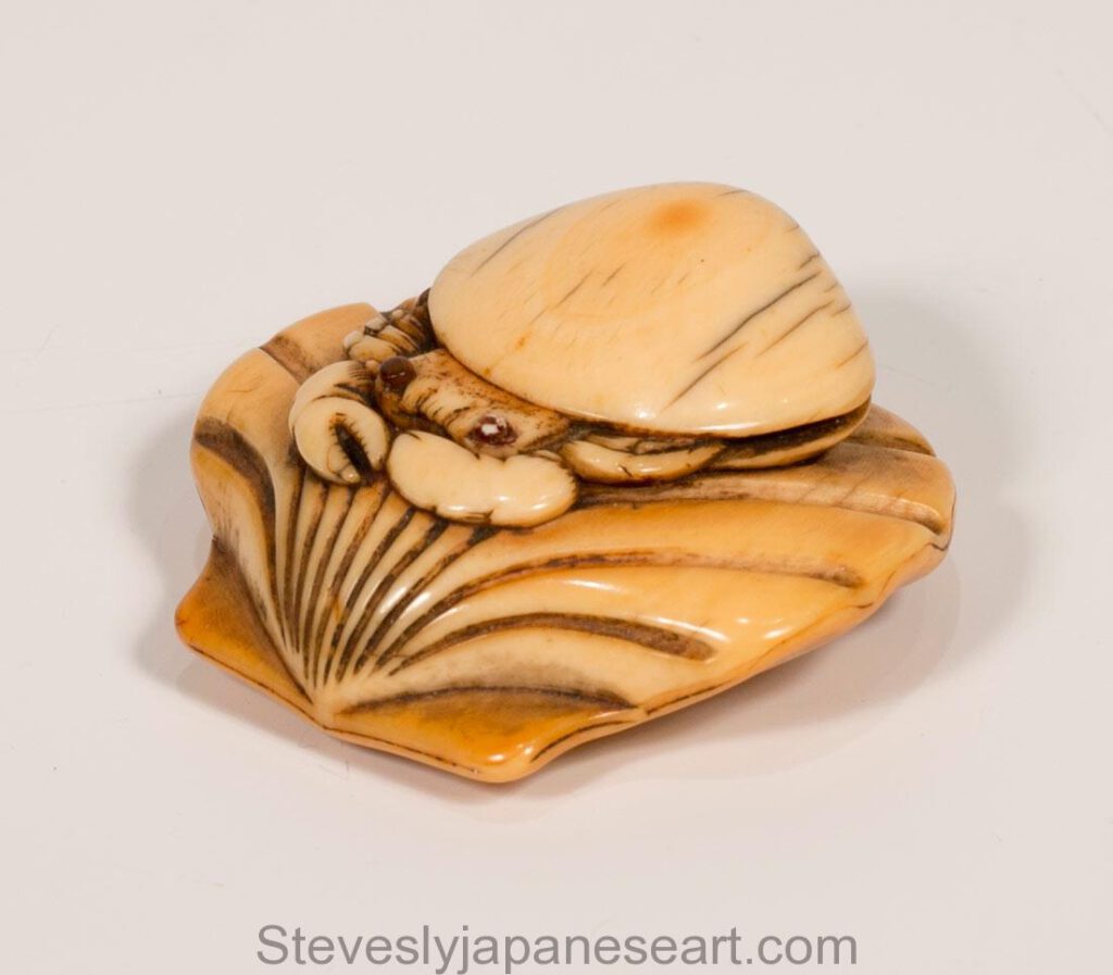 JAPANESE EDO PERIOD CARVED IVORY CRAB & SHELLS NETSUKE | Steve Sly ...