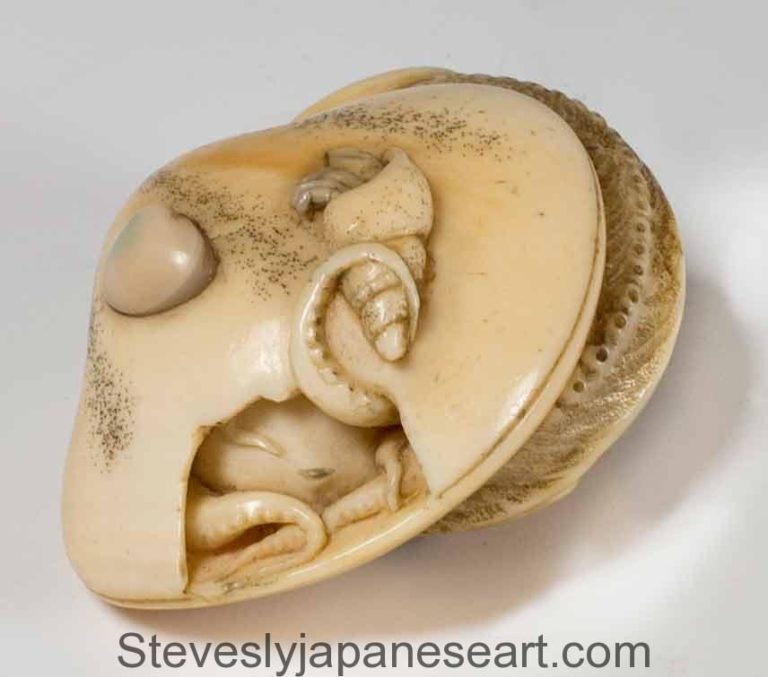 A CHARMING JAPANESE IVORY OCTOPUS AND SHELL NETSUKE BY CHOKUSAI | Steve ...