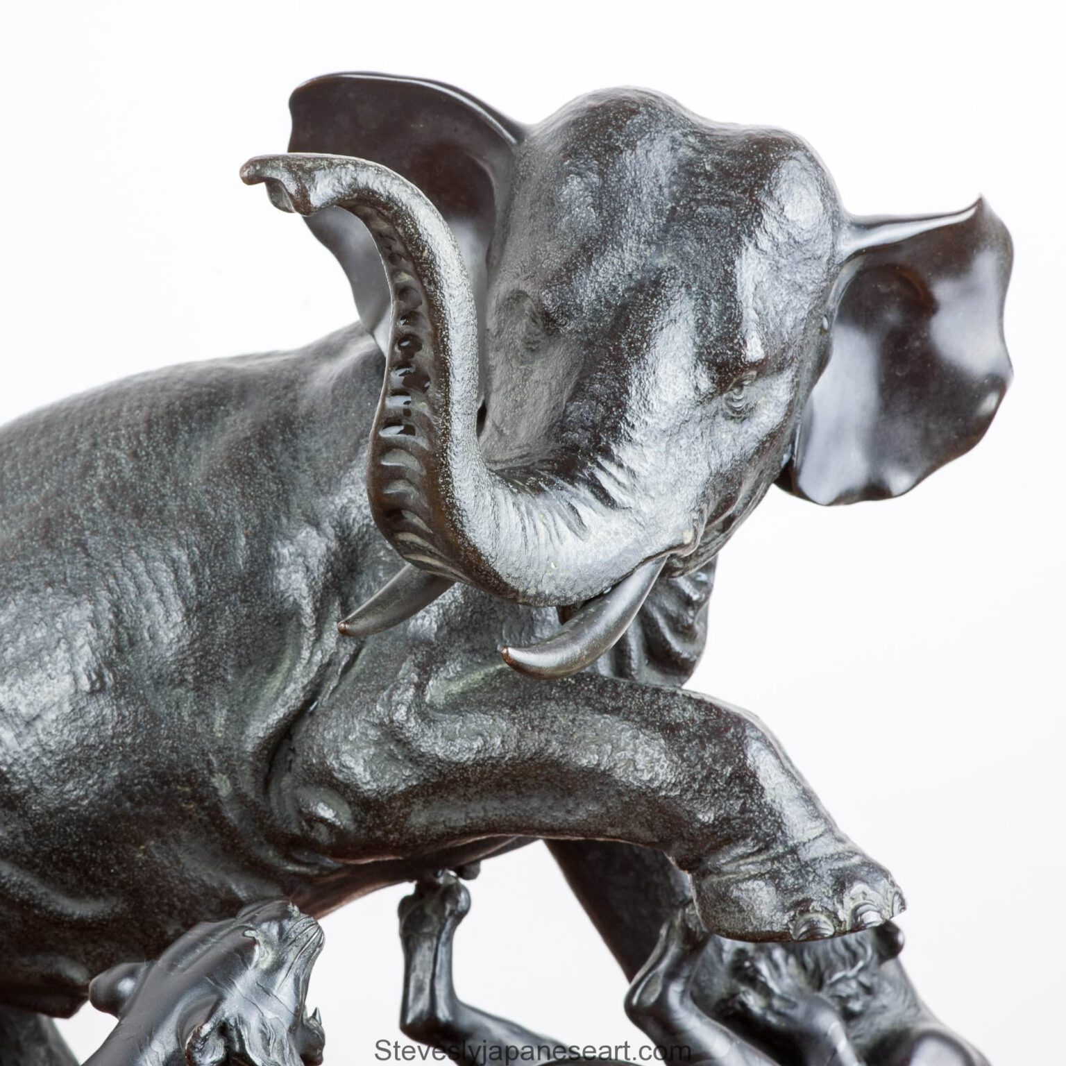 Large Japanese Bronze Elephant and Tiger Okimono by Maruki Company ...