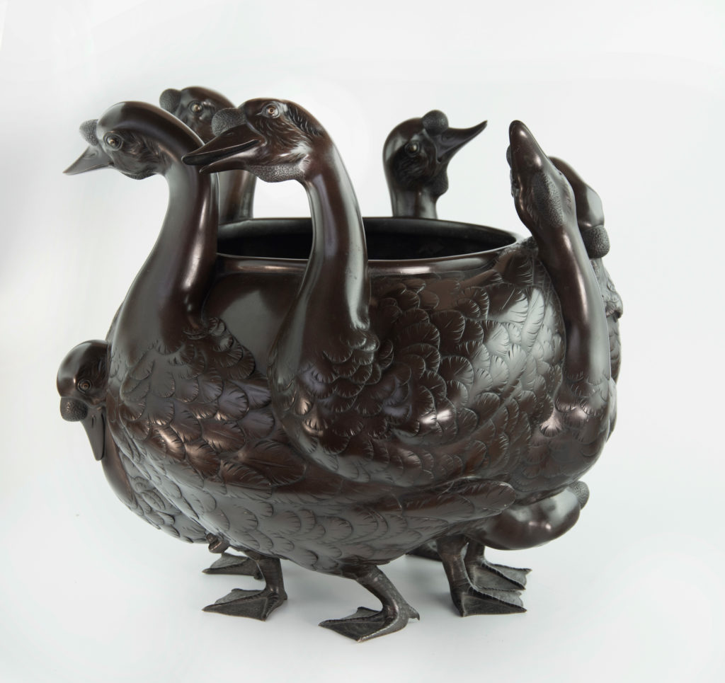 Captivating Japanese Bronze Goose Jardiniere by Seiya | Steve Sly ...