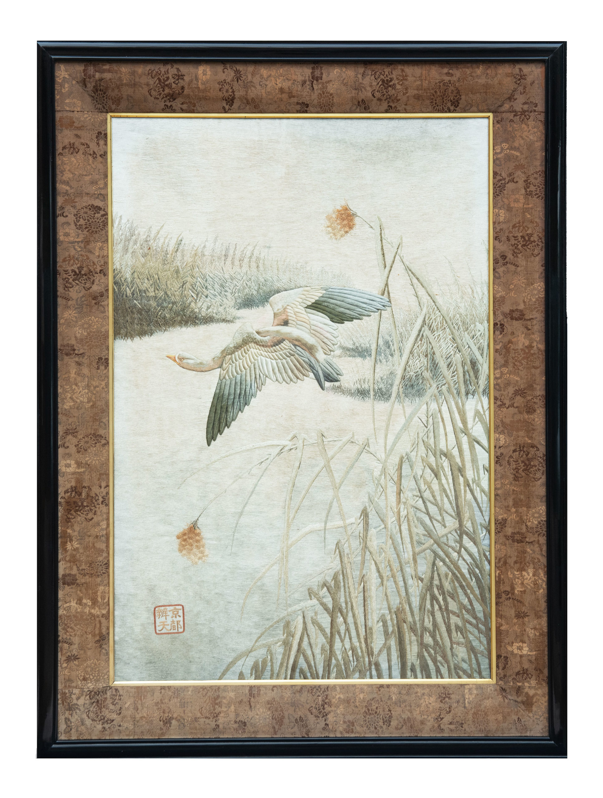 Huge Japanese Silk Textile Goose In Flight | Steve Sly Japanese Art