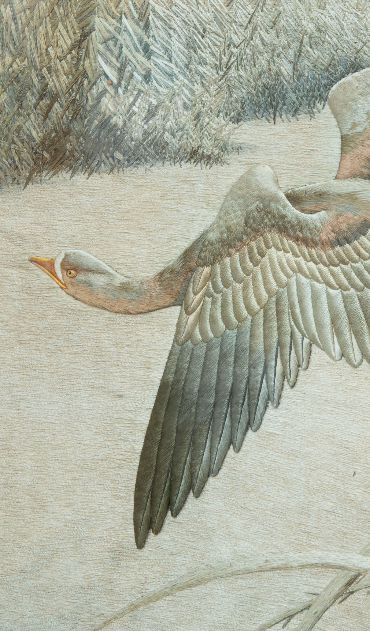 Huge Japanese Silk Textile Goose In Flight | Steve Sly Japanese Art