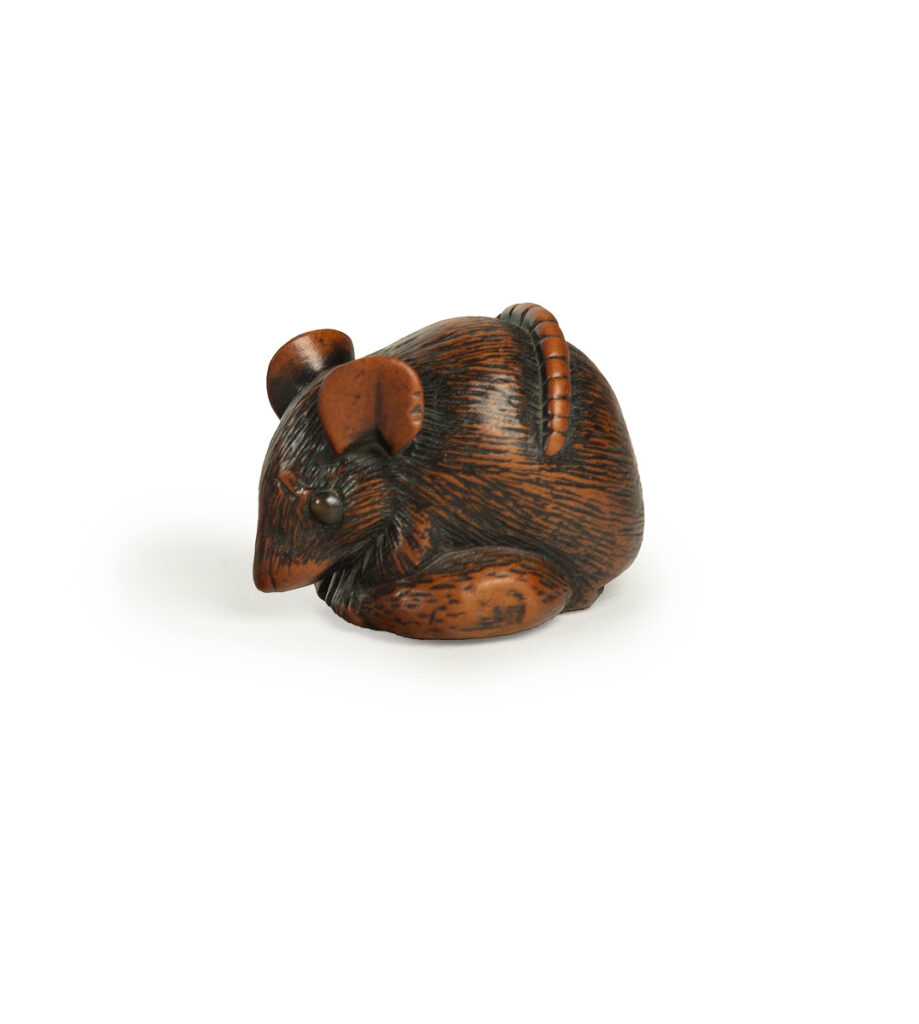 Japanese Boxwood Netsuke Rat Upon Chestnut | Steve Sly Japanese Art