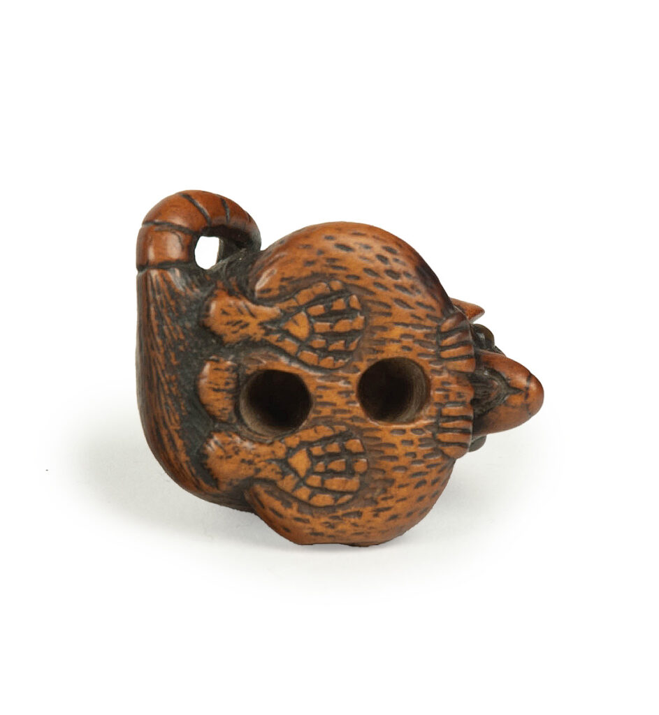 Japanese Boxwood Netsuke Rat Upon Chestnut | Steve Sly Japanese Art