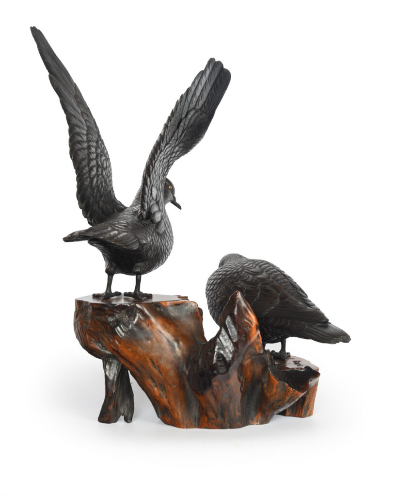 Japanese Bronze Doves Okimono by Maruki | Steve Sly Japanese Art